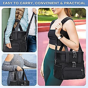 RONROX Double Deck Insulated Lunch Box, Leakproof Reusable Lunch Cooler Bags, Expandable Large Lunch bag, 900D Oxford for Men Women, Adults Work, Office, Picnic, 17L, Black