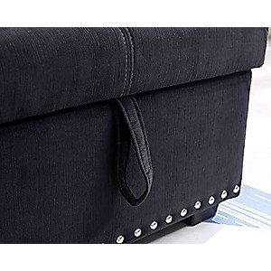 Cotoala 91" 91'' Velvet Reversible Sleeper Sectional Sofa, L-Shape 3 Seat Convertible Couch with Storage and Pull Out Bed, Button Tufted Nail Head Trim, Living Room Furniture, Black