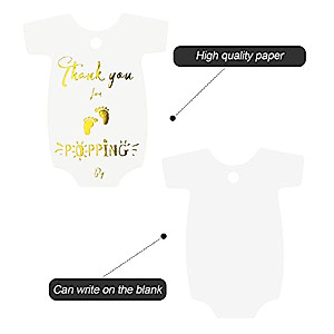 joycraft 100PCS Thank You for Popping by Tags,Gold High-end Cardstock Baby Onesie Favors Labels with Jute String,Personalized Gift Tags for Baby Shower and Brithday Party（2.36"x1.96")