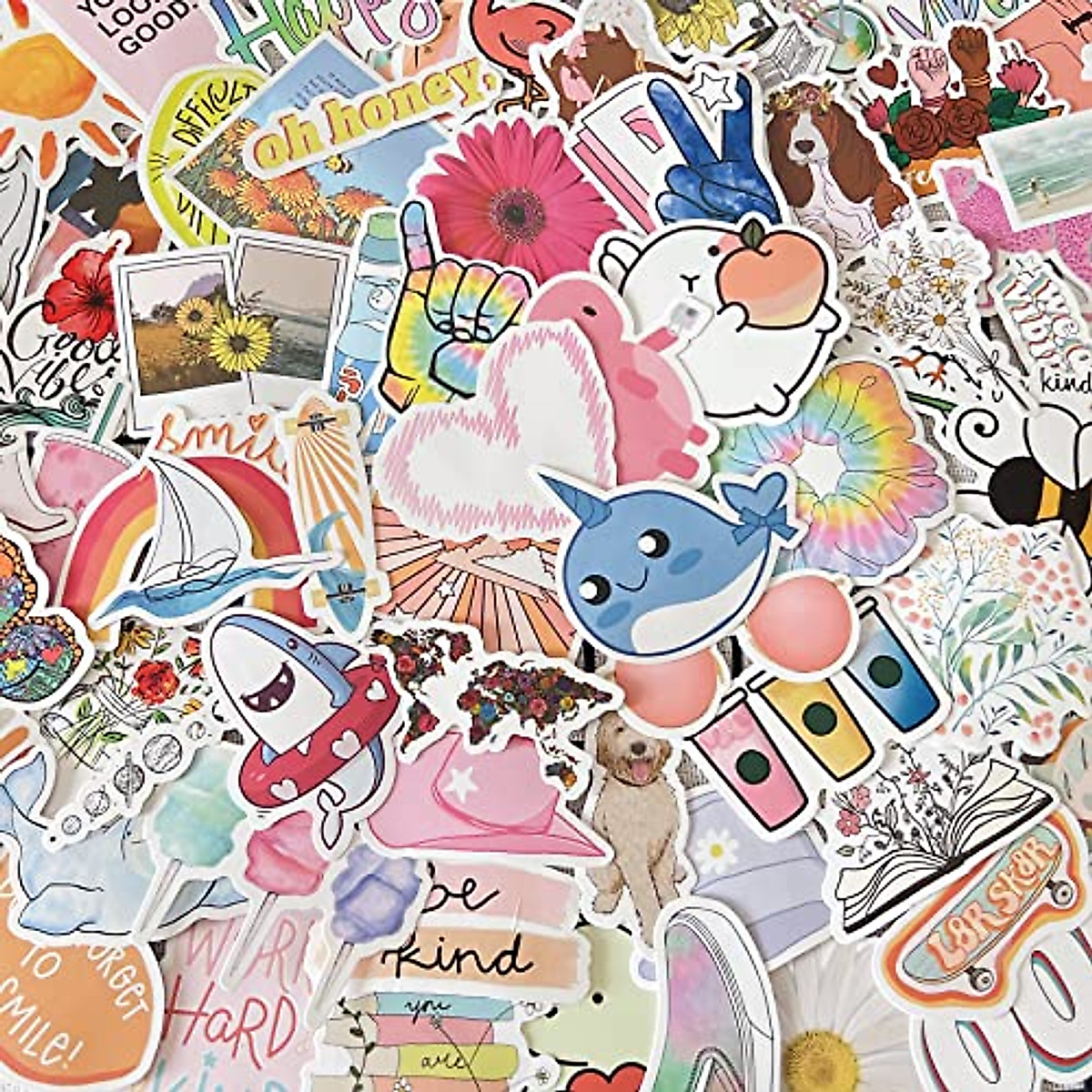 AOWDIAO Cute Sticker Packs, 300 Pcs Aesthetic Vinyl Stickers for Water Bottles, Laptop, Waterproof Stickers for Teens Adults Kids