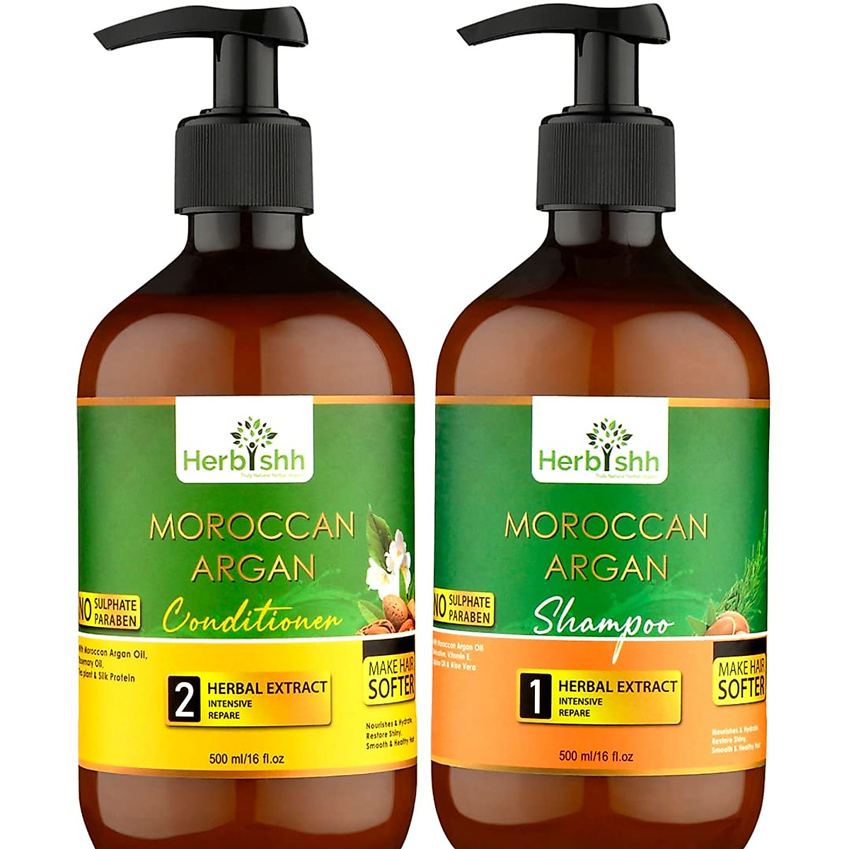 Herbishh Hair Color Shampoo Black + Moroccan Argan Hair Shampoo + Argan Hair Conditioner Kit