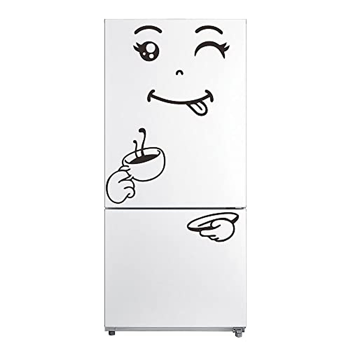 ANFRJJI Greedy Cute Characters Stickers for Fridge - PVC Removable Wall Decals - Kitchen Refrigerator Decor with Appetizing Faces - Effect 20"x34"inch (Black-JWH213-Fridge)