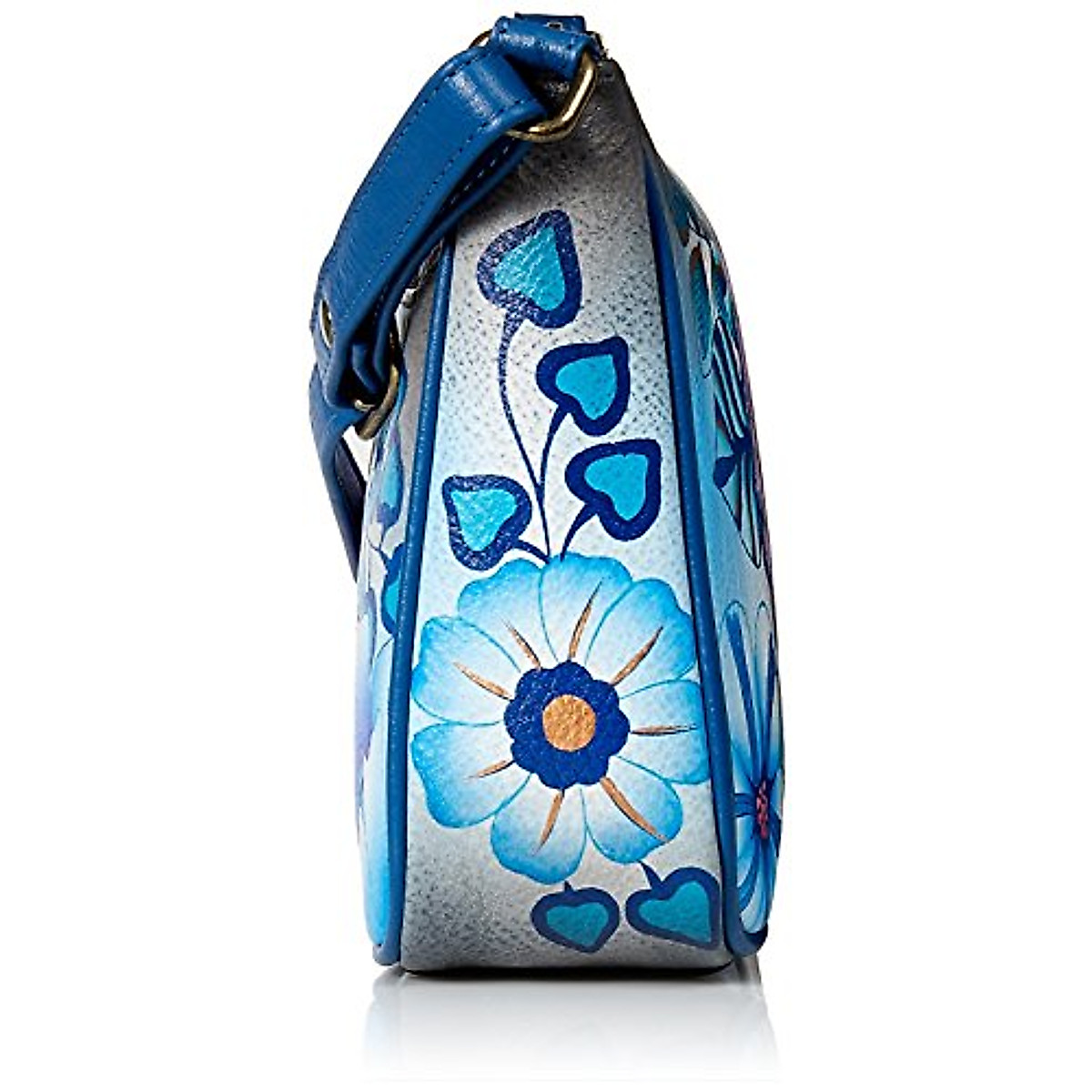Anna by Anuschka Hand Painted Leather Women's Mini Wide Crossbody, Summer Bloom Blue