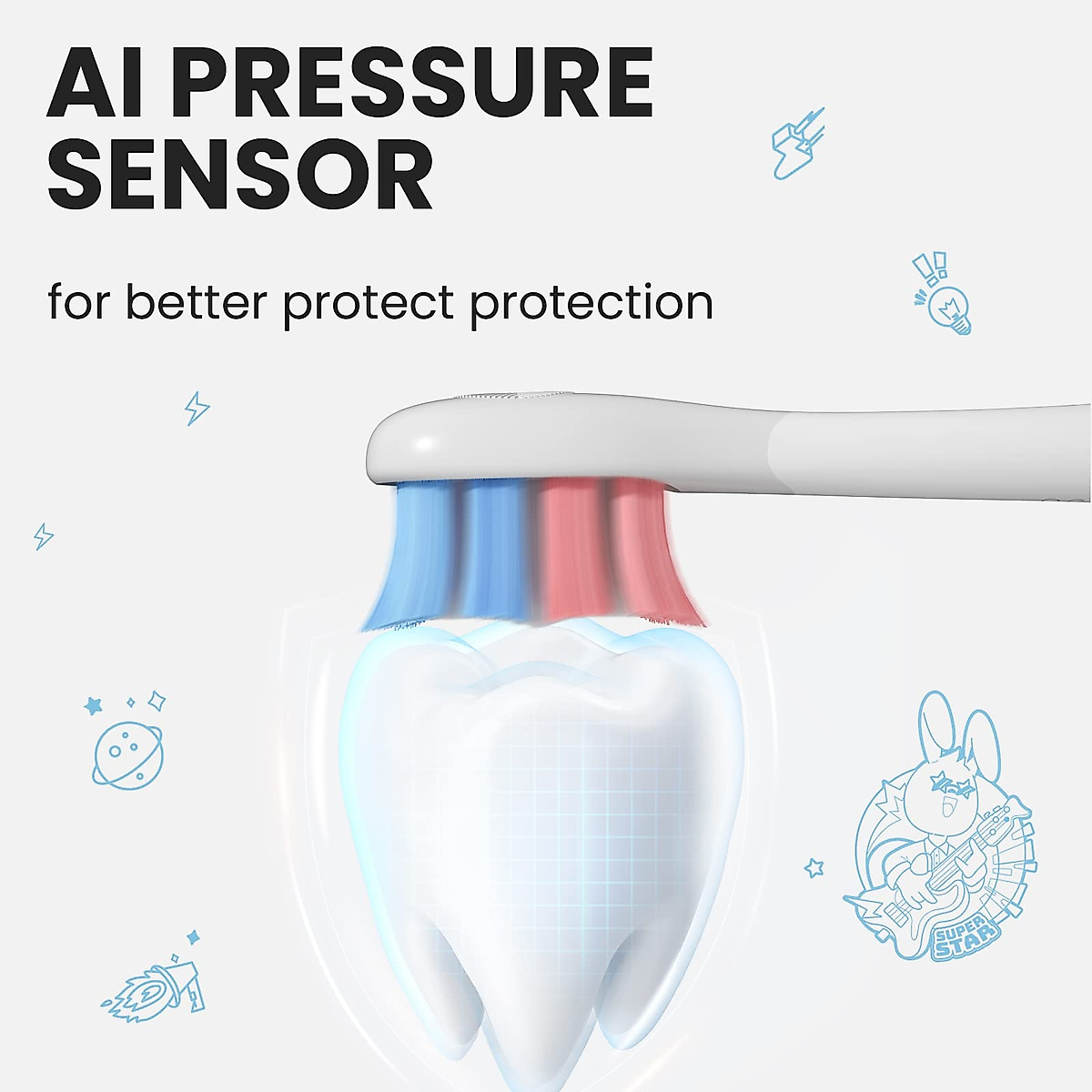 Oclean 2 Pack Kids Air 2 Electric Toothbrush with 4 Brush Heads, Ultra Quiet Rechargeable Toothbrush,2.5H Fast Charge for 40 Day Use,2 Min Built-in Timer, Gifts for Kids Age 6+ Teens Boys Girls-Blue