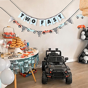 Two Fast Banner - Two Fast Birthday Decorations,Two Fast Car Birthday Party,Racing Second Birthday Decorations,Race Car Two Fast Flag Banner