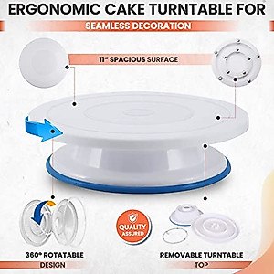 RFAQK 35PCs Cake Turntable and Leveler-Rotating Cake Stand with Non Slip pad-7 Icing Tips and 20 Bags- Straight & Offset Spatula-3 Scraper Set -EBook-Cake Decorating Supplies Kit -Baking Tools