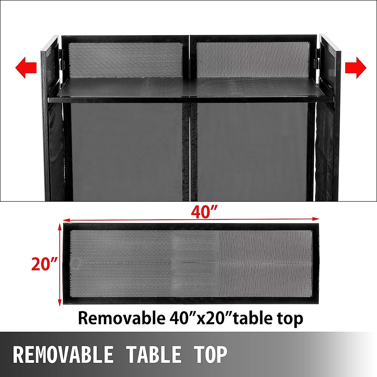 Happybuy 20x40x45 Inches DJ Facade Table Station, DJ Booth Flat Table Top 20x40 Inch, Adjustable DJ Event Facade with White & Black Scrim, Folding DJ Booth Metal Frame, Foldable Cover Screen