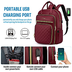 LOVEVOOK Laptop Backpack for Women, Water Resistant Travel Work Backpacks Purse Stylish College Business Teacher Nurse Computer Bag with USB Charging Port, Fits 17" Laptop
