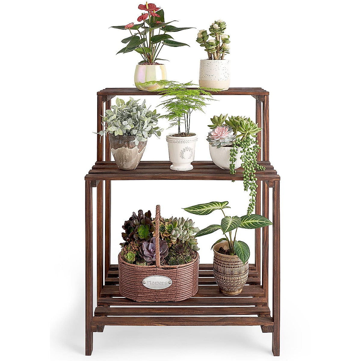 Mkono Wood Plant Stand 3 Tier Plant Shelf Indoor Outdoor Flower Pot Display Shelf Rack Garden Potting Bench Multiple Ladder Stand Planter Holder for Home Patio Lawn Living Room Corner Balcony