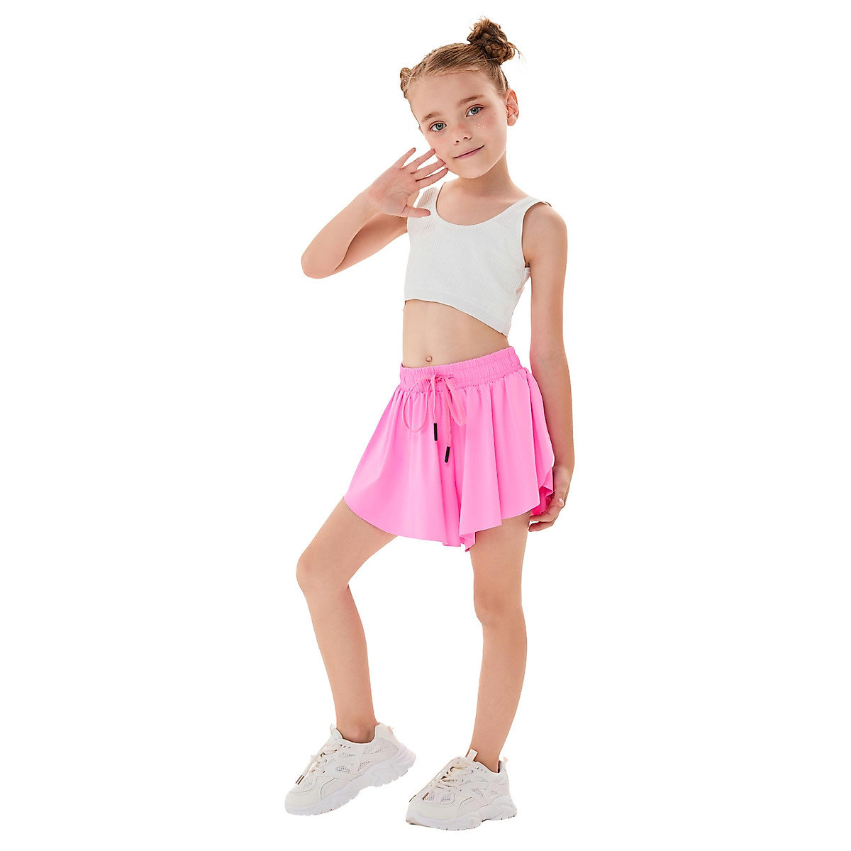 Girls 3 Pack Flowy Shorts with Spandex Liner 2 in 1 Youth Skirts for Fitness Running Sports Skort with Pockets Size 4 Set 04