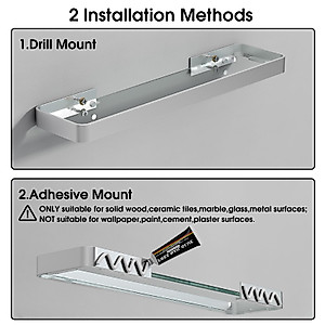 dancrul Bathroom Shelf Glass Bathroom Shelves Wall Mounted Rectangular Floating Shelves for Wall Decor Bathroom Organizer Matte Silver Set