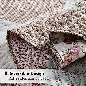 ENJOHOS Quilts Queen Quilt Set with Pillow Shams Lightweight Reversible Bedspread for Queen Bed Korean Style Pink Flower Garden on Kaki Daybed Bedding