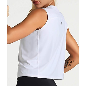 Dragon Fit Women Sleeveless Yoga Tops Workout Cool T-Shirt Running Short Tank Crop Tops (White, Medium)