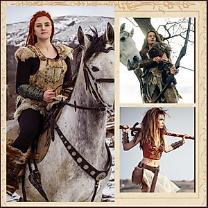 Berenlu 3 PCS Renaissance Accessories, Viking Renaissance Belt Medieval Vintage Belt Pouch, and Leather Bracers, Enhance Your Halloween Renaissance Cosplay with Medieval Accessories (Brown)