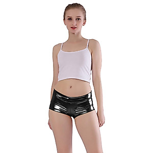 Kepblom Women's Shiny Metallic Booty Dance Shorts Hot Pants (Black, X-Large)