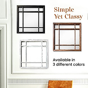Hansen Home Brown Wooden Frame Square Decorative Farmhouse Wall Mirror - Bathroom/Bedroom/Entryway/Livingroom Accent Piece - 16"x16" Hanging Mirror with Windowpane Details