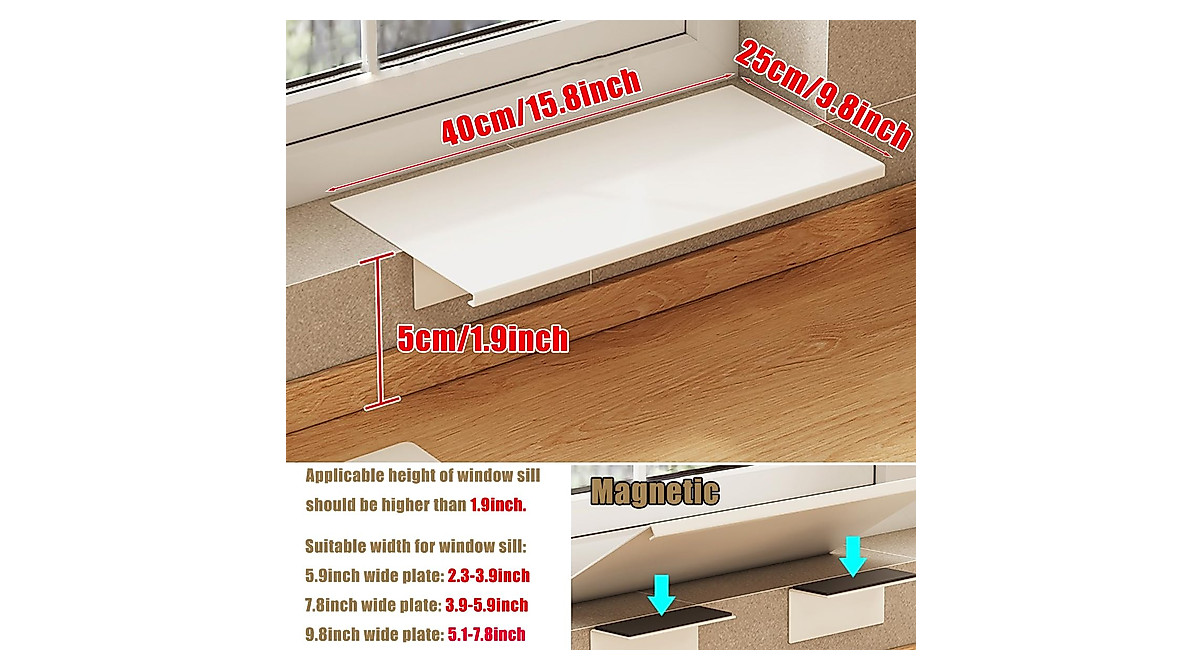 Window Sill Extender Plate - 15.8 Inch Carbon Steel Shelf for Home Storage