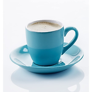 IMUSA USA 8pc 3oz Blue and White Espresso Cups & Saucers Set w/Storing Rack, 8pc, Teal