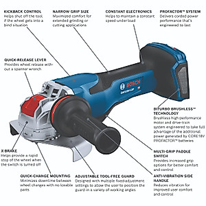 BOSCH GWX18V-13PN PROFACTOR 18V X-LOCK 5 – 6 In. Angle Grinder with Paddle Switch, Tool-free Disc Swap (Bare Tool)