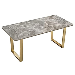 LAKIQ Modern Rectangle Dining Table Sintered Stone Small Apartment Kitchen Dining Room Table with Double Pedestal-Table Only (Gray, 55.1" L x 31.5" W x 29.5" H)