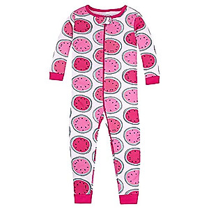 Lamaze Girls' Super Combed Natural Cotton Footless Stretchie One Piece Sleepwear, Baby and Toddler, Zipper, 1 Pack, Pink Watermelons, 3T