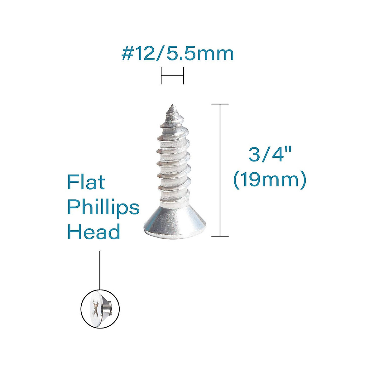 IMScrews 25pcs #12 x 3/4" (19mm) Stainless Flat Head Phillips Wood Screws 18-8 (304) Stainless Steel Countersunk Self Tapping Screws