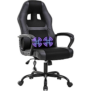 PC Gaming Chair Massage Function Computer Chair Ergonomic Office Chair with Lumbar Support Swivel Rolling Desk Chair Video Game PU Leather Racing Chair Executive High Back Task Chair, Black