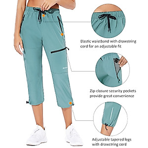 BALEAF Women's Hiking Cargo Capris Outdoor Lightweight Water Resistant Pants UPF 50 Zipper Pockets Pond Size M