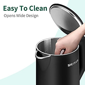 MEISON Electric Kettle, 1.7 L Double Wall Food Grade Stainless Steel Interior Water Boiler, Coffee Pot & Tea Kettle, Auto Shut-Off and Boil-Dry Protection, 1200W, 2 Year Warranty(Black)
