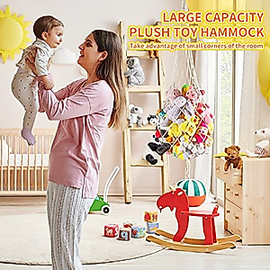 Large Stuffed Animal Net or Hammock, Stuffed Animal Hammock for Hanging, Corner Toy Hammock for Stuffed Animals, Stuffed Animal Storage for Bedroom Nursery Kids Room(Cream)