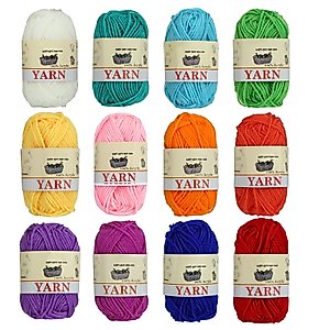 Yinsun 12 Skeins Acrylic Yarn Mini Craft Yarn 100% Acrylic Yarn for Crocheting, Starter Crochet Bulk Yarn for Child, Adult Knitting Crochet & Crafts (12 x 15g)