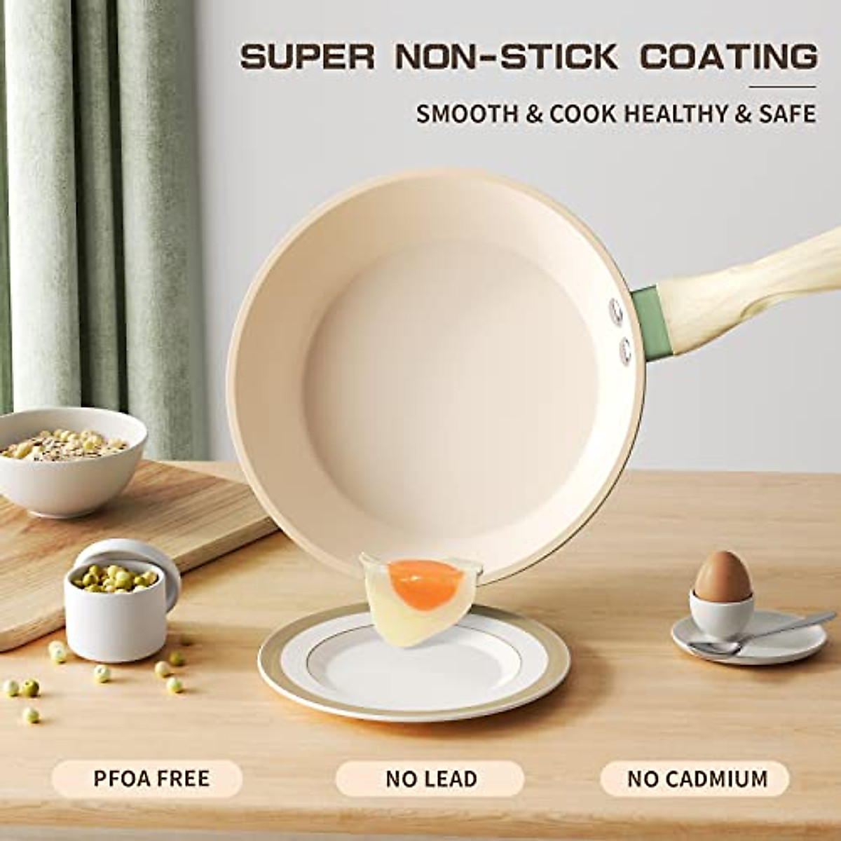 Nonstick Frying Pan, Healthy Ceramic Nonstick 8 Inch Frying Pan Skillet, Small Frying Pan Non Stick Omelette Pan with Bakelite Handle, Induction Compatible, 100% PFOA TOXIN Free, Green