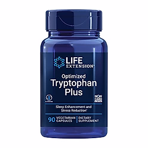 Life Extension Optimized Tryptophan Plus 1000mg - L-Tryptophan Supplement with Niacin and L-Lysine for Healthy Sleep & Stress Response – Gluten-Free, Non-GMO, Vegetarian - 90 Capsules