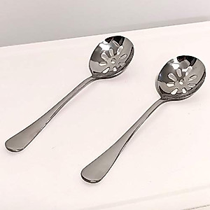 Goeielewe 2-Pack Soup Slotted Serving Spoon 7.7-inch Stainless Steel Colander Spoon for Buffet, Dinner, Restaurants, Kichen (Slotted Spoon)