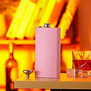 GENNISSY 12oz Pink Hip Flask for Liquor, for Men & Women, 304 18/11 Stainless Steel Leakproof with Funnel,with Never-Lose Metal Cap, Camping Pocket Flask, Ideal for Gift