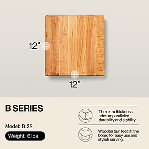 John Boos Block B12S Maple Wood Edge Grain Cutting Board with Feet, 12 Inches Square, 1.5 Inches Thick