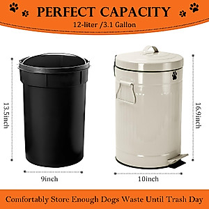 Kopuncare Dog Poop Trash Can Outside, 12 L Metal Dog Waste Trash Can with Lid, Outdoor Dog Poop Trash Can with Pedal, Dog Poop Trash Can Odor Control, Dog Waste Container for Garden, Round White
