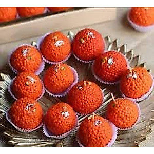 SKP Decor Hand Crafted Pure Soy Wax Scented Ladoo Shape Candle | Designer Candle for Ganesh Chaturthi Decorations Set of 6 Pcs (Red and Rose Scent)