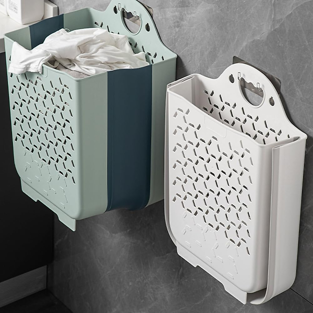 Collapsible Laundry Basket Clothes Storage Basket Dirty Cloth Basket Laundry Hamper Wall Mounted Laundry Basket Plastic Storage Bathroom Basket Organizer Tpe Child White Clothing