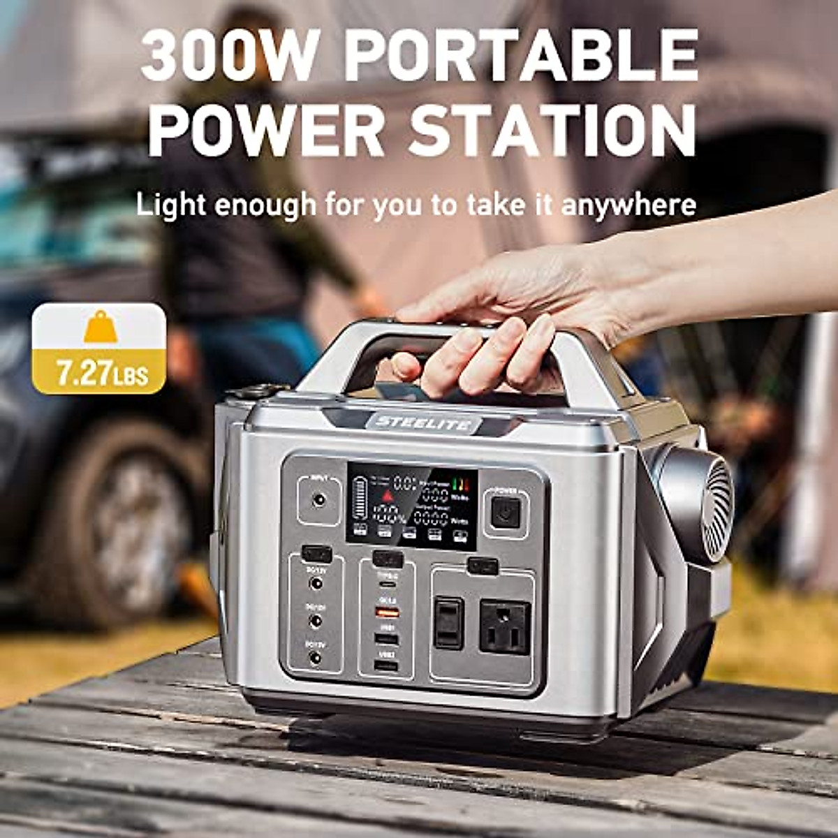 Steelite Roket 300 Portable Power Station 300W(Peak 600W),296Wh Backup Lithium Battery Portable Generator with 2 Pure Sine Wave AC Outlets Solar Generator for Outdoor Camping RV Travel Emergency CPAP