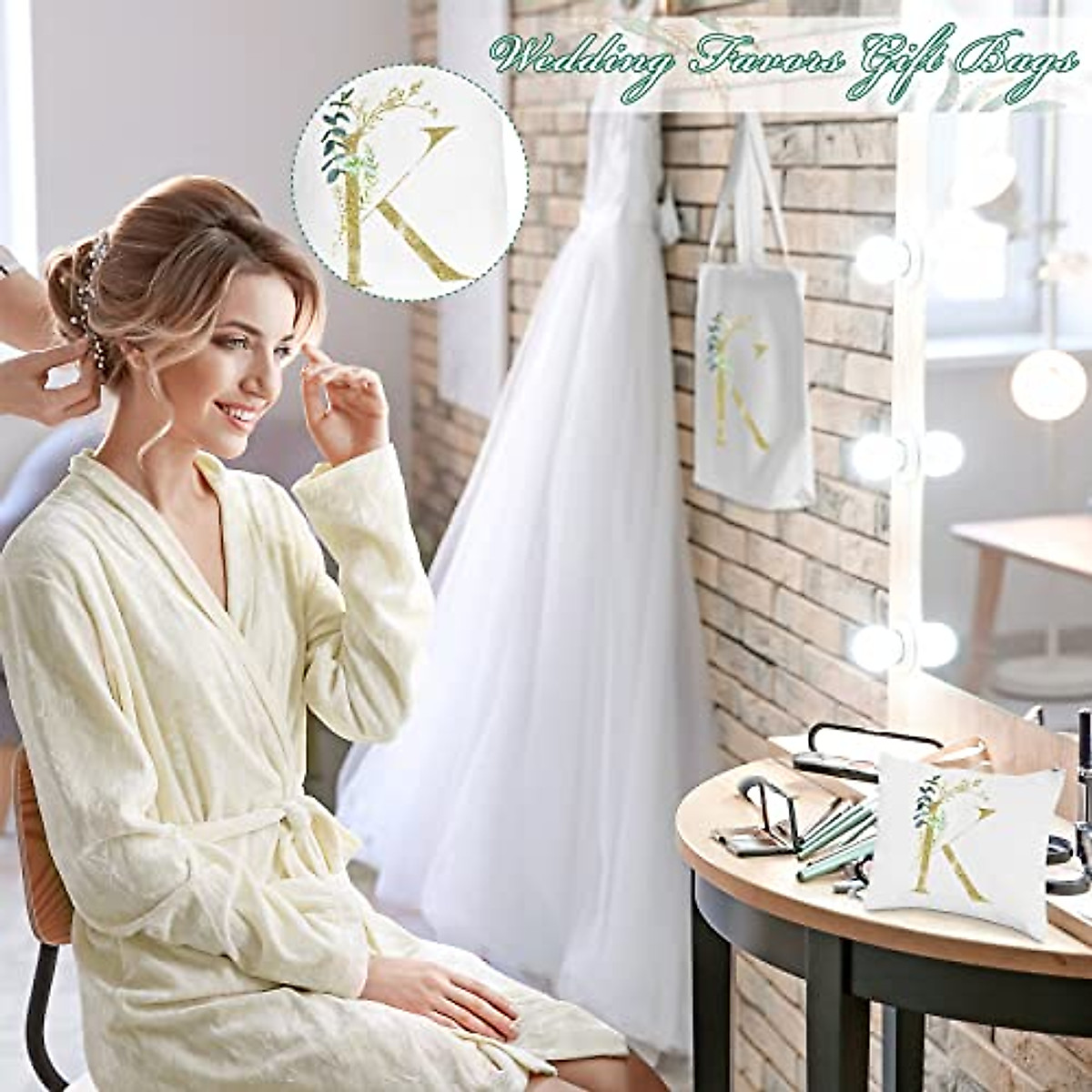 Reginary Initial Letter Tote Wedding Canvas Bag with Zipper Green Botanic Initial Sign Bridesmaid Proposal Gifts Bridal Shower (K)