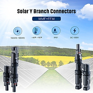 JJN Solar Branch Connectors 2 to 1 Solar Connector Waterproof Solar Y Connector for Parallel Connection Between Solar Panels FMM+MFF(1 Pair)