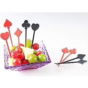 Shiningwise 200 Pack of Black and Red Poker Shape Fruit Toothpick Food Decoration Cocktail Sticks for Birthday Party Baby Shower Wedding, 1