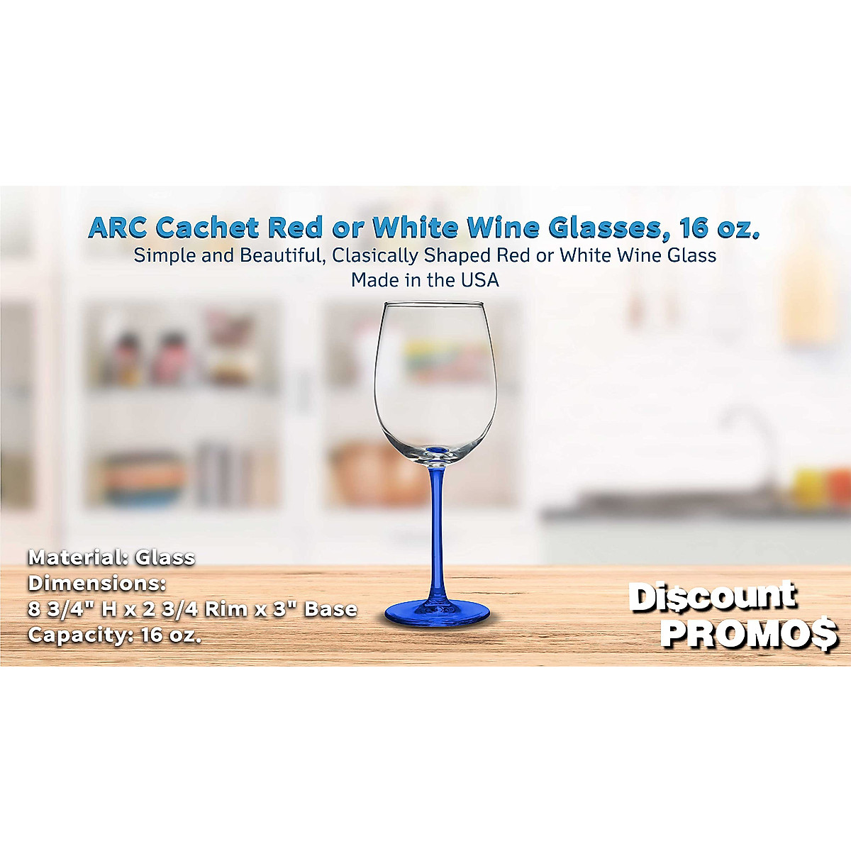 DISCOUNT PROMOS 10 ARC Cachet White Wine Glasses Set, 16 oz. - Wedding, Favors, Cheap, Sturdy - Blue