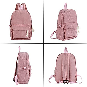 Lobagve Corduroy Backpacks Lightweight Casual University College Bookbag Travel Daypack for Women Men,Pink