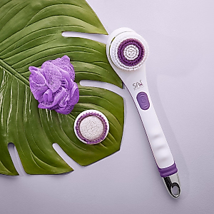 Spa Sciences - NERA - Power Shower Brush - 3-in-1 Multifunction Back & Body Brush - Exfoliation, Cleansing, Massaging - for All Skin Types - Includes Body Brush, Loofah, & Pumice Stone - USB Charging