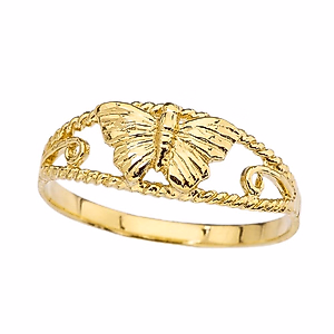 Animal Kingdom Elegant 10k Yellow Gold Butterfly Double Rope Ring (Size 9)