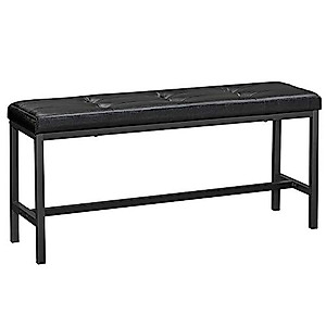 VASAGLE Dining Table Bench with PU Leather Padded Seat, Steel Frame, for Living Room, Hallway, Bedroom, 12.8 x 42.5 x 18.9 Inches, Black