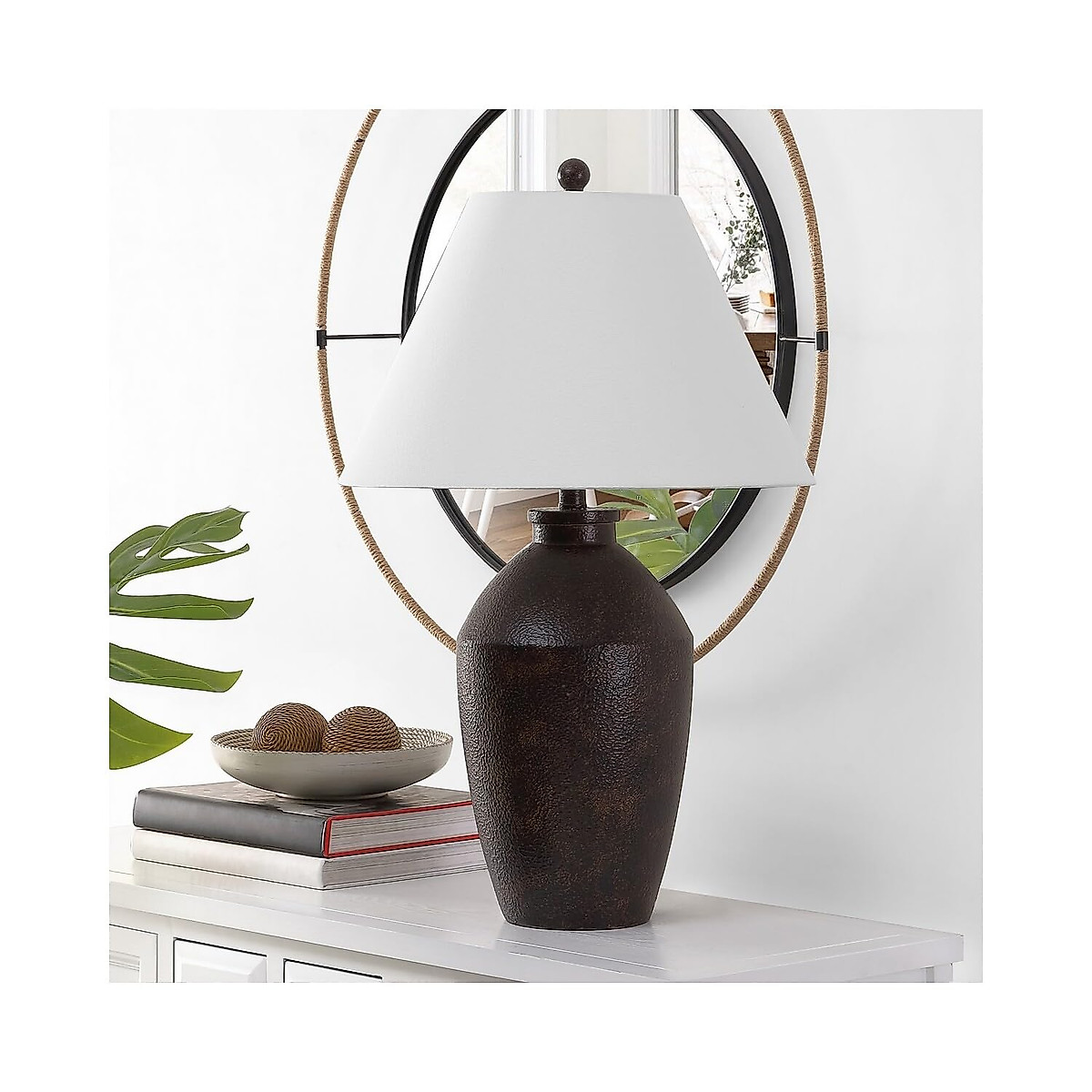 SAFAVIEH Lighting Collection Rani Modern Rustic Farmhouse Brown 30-inch Bedroom Living Room Home Office Desk Nightstand Table Lamp (LED Bulb Included)