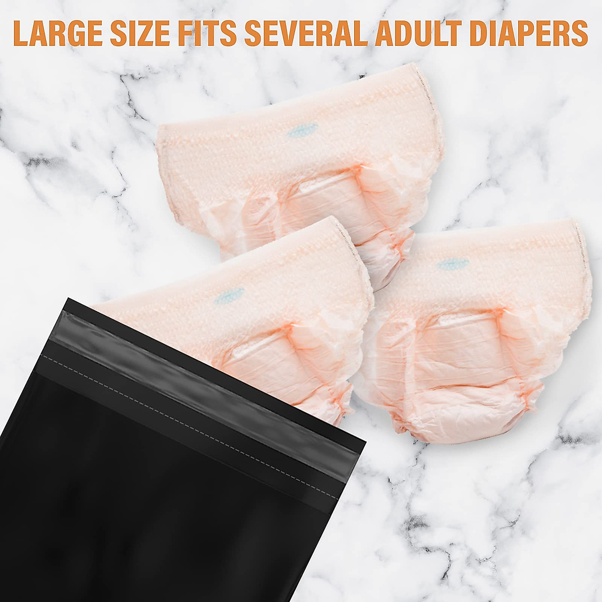 Trail Essentials Adult Diaper Disposal Bags - Tape-Seal, Large, Black Opaque Disposal Bags for Adult Diapers, Incontinence Underwear and Personal Hygiene Products (Pink)